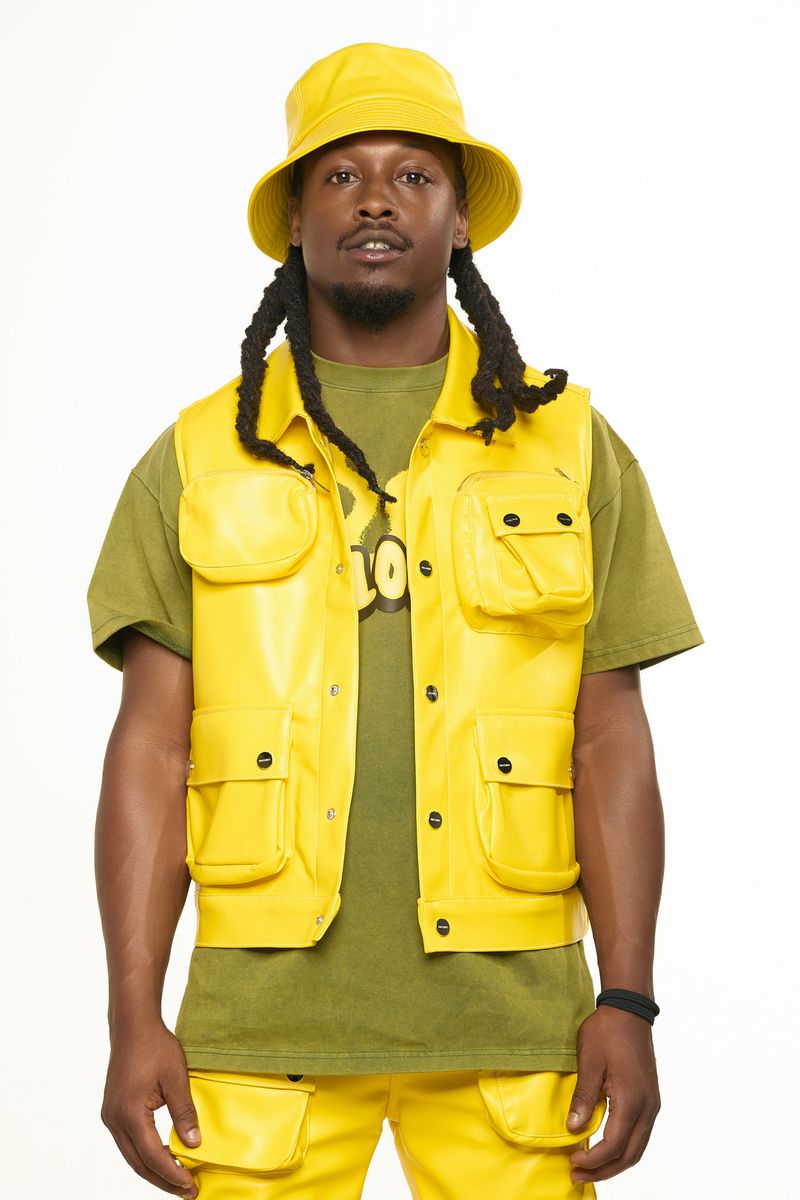 "FLOAT ON" CARGO LEATHER VEST (CANARY YELLOW) – P H E E L I N G S