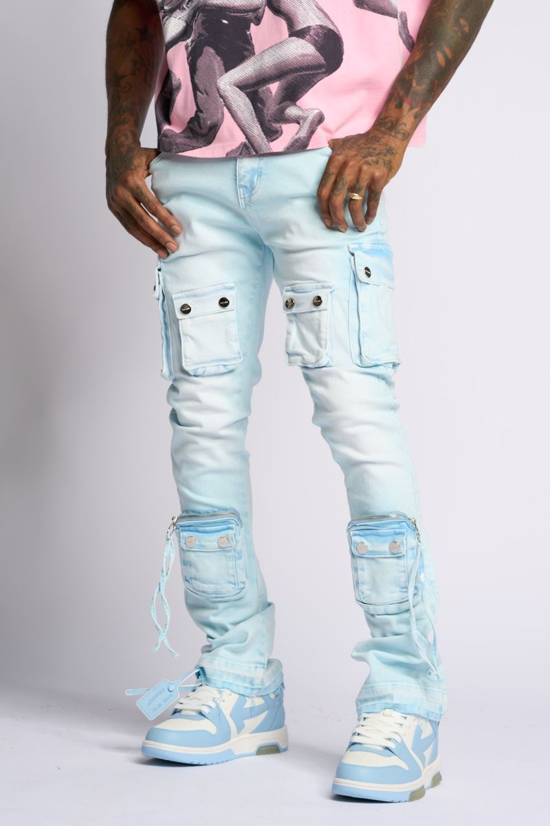 PHEELING ALONE STACK CARGO DENIM (POWDER BLUE) – P H E E L I N G S