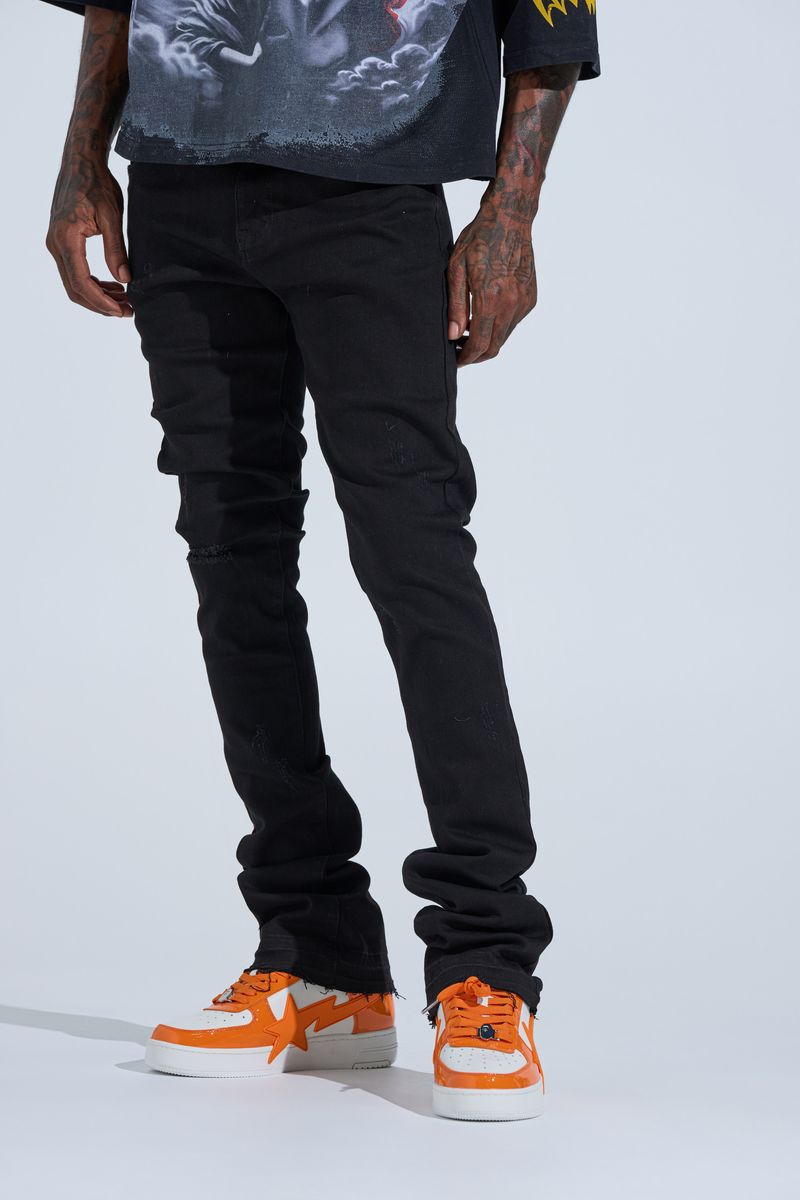 "BLACK LABEL DISTRESSED STACK" STACKED DENIM (JET BLACK) – P H E E L I ...